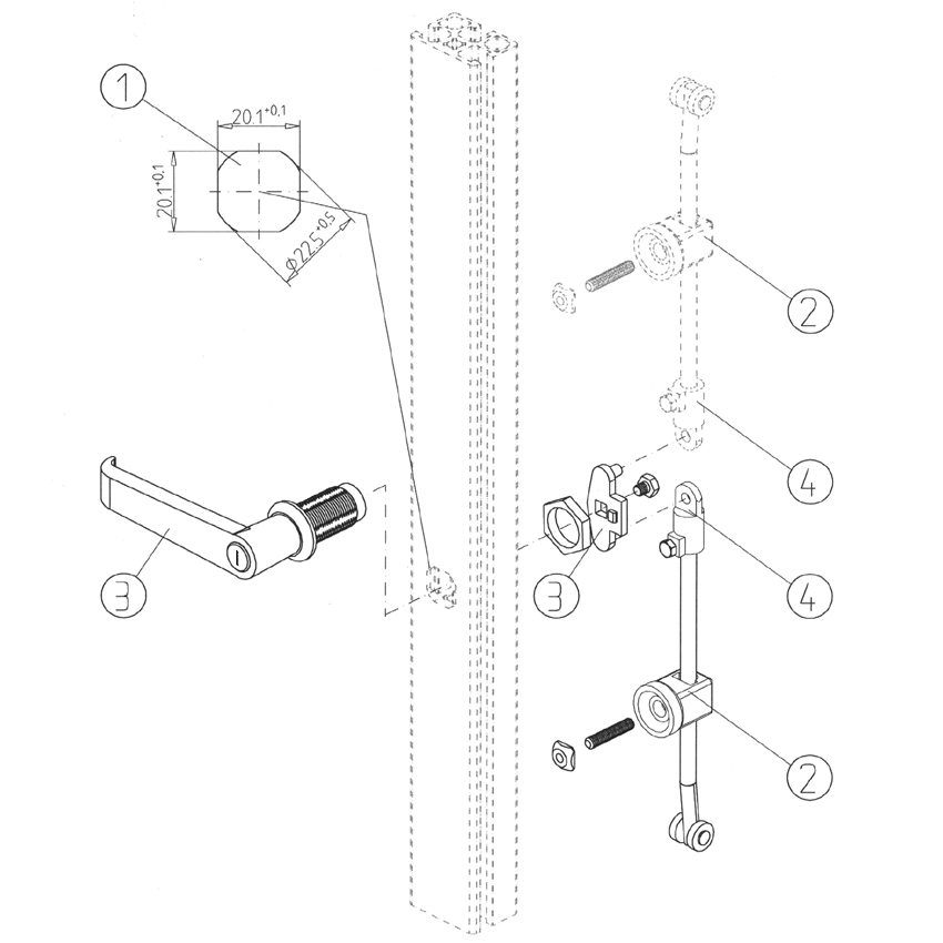 ROTATION DIRECTION ROD LOCK 45, WITH LOCK, 2 RODS | Minitec